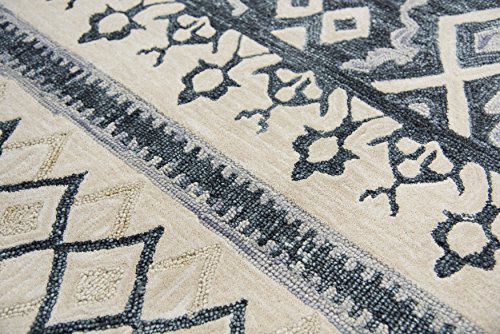 Rizzy Home | OU936A | Opulent Collection | Wool Area Rug | 8' x 10' | Natural /Gray/Dark Blue/Blue Tribal Motif
