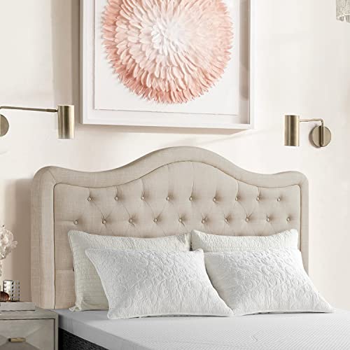 Rosevera Shinola Upholstered Collection Polyester Tufted Button Contemporary Adjustable Headboard for Bed, King, Beige