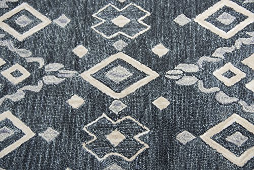 Rizzy Home | OU936A | Opulent Collection | Wool Area Rug | 8' x 10' | Natural /Gray/Dark Blue/Blue Tribal Motif