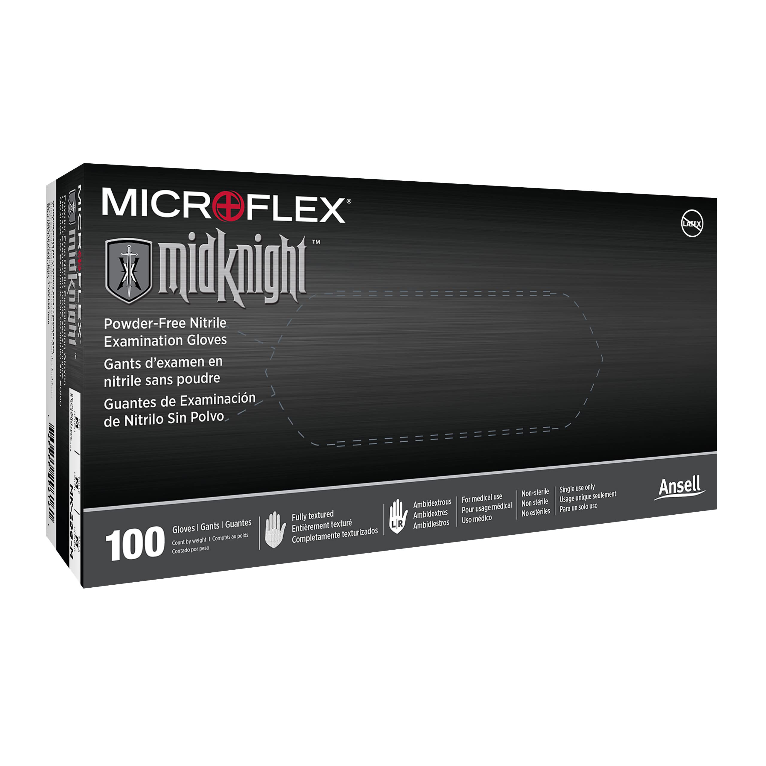 Microflex MidKnight MK-296 Disposable Nitrile Gloves for Automotive, Law Enforcement w/Full Texture - XL, Black (Box of 100)