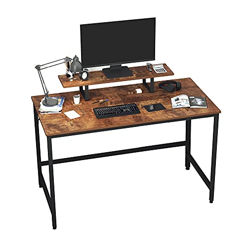 JOISCOPE Computer Desk with Monitor Stand, Study Desk for Home Office, Gaming Desk with Dual Monitor Stand Hutch, Wood and Metal, 47 inches(Vintage Oak Finish)