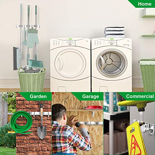 Kulemax Mop and Broom Holder Wall Mount Heavy Duty, Premium Stainless Steel Utility Rack for Tools Hanger, Metal Broom Closet Organizer for Home, Garage, even Outdoor