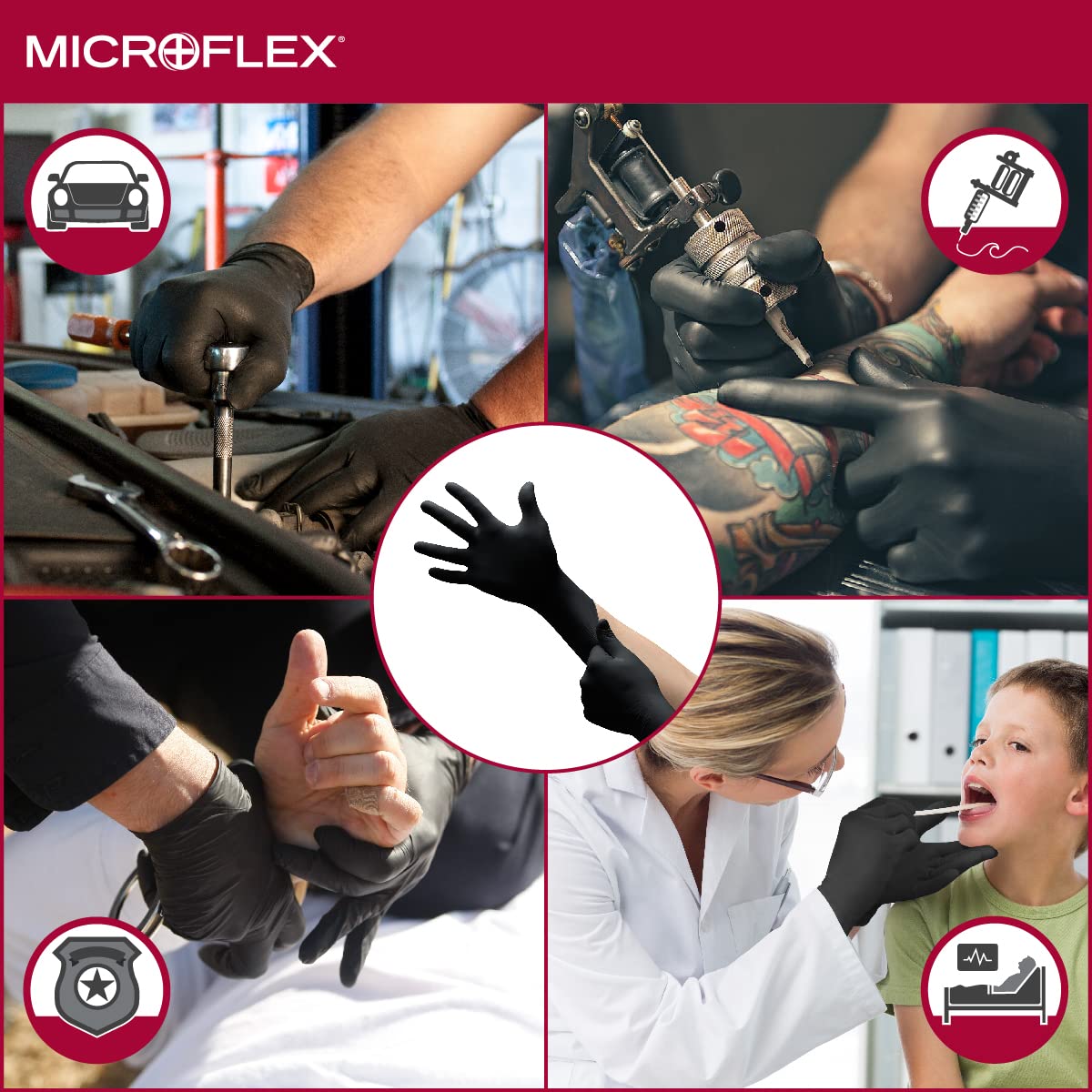 Microflex MidKnight MK-296 Disposable Nitrile Gloves for Automotive, Law Enforcement w/Full Texture - XL, Black (Box of 100)