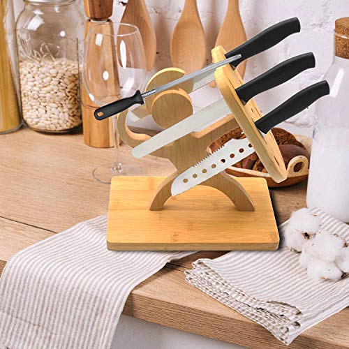 Bamboo Knife Block without Knives, Warrior Shape Kitchen Knife Block Holder, 7 Holes Knife Holder Stand(without Knives)