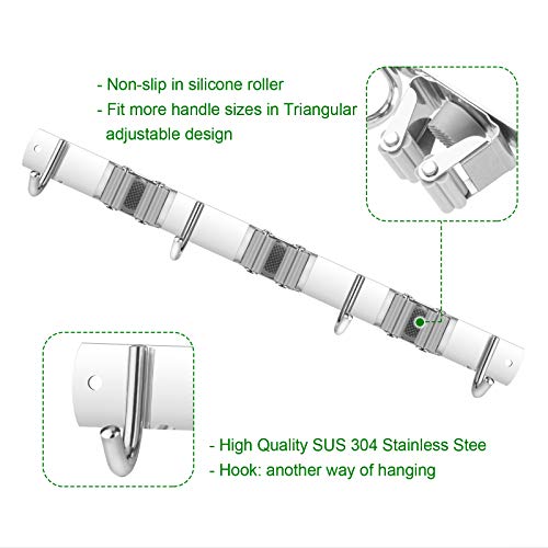 Kulemax Mop and Broom Holder Wall Mount Heavy Duty, Premium Stainless Steel Utility Rack for Tools Hanger, Metal Broom Closet Organizer for Home, Garage, even Outdoor