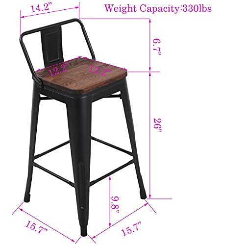 Changjie Furniture 26 Inch Bar Stools Set of 4 Industrial Metal Barstools Counter Height Bar Stool with Backs for Home Kitchen (26 inch, Black)
