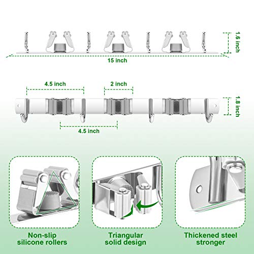 Kulemax Mop and Broom Holder Wall Mount Heavy Duty, Premium Stainless Steel Utility Rack for Tools Hanger, Metal Broom Closet Organizer for Home, Garage, even Outdoor