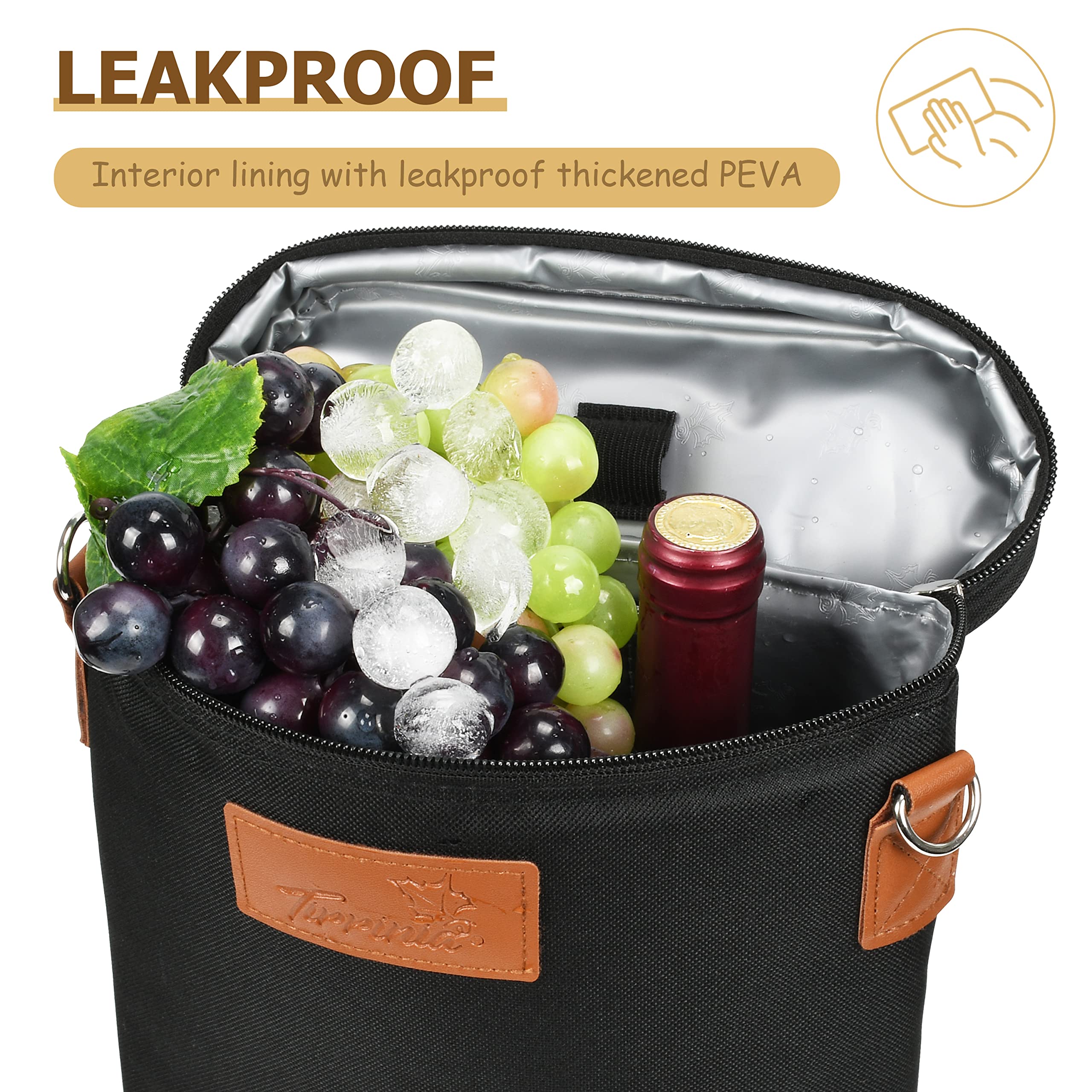 Tirrinia 2 Bottle Wine Gift Tote Carrier - Leakproof & Insulated Padded Versatile Wine Cooler Bag for Travel, BYOB Restaurant, Wine Tasting, Party, Dinners,Gift for Wine Lovers, Black