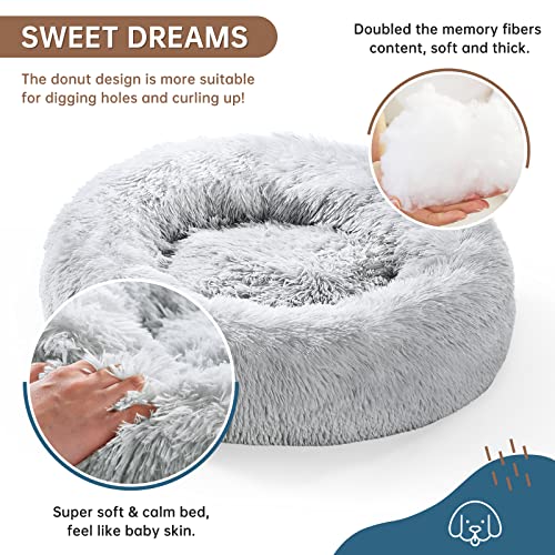 OYANTEN Small Dog Bed Large Cat Bed - Cat Beds for Indoor Cats, Calming Donut Kitty Bed, Round Pet Beds for Small Medium Cats, Soft Fluffy Warm and Cozy (20in, Misty Gray)
