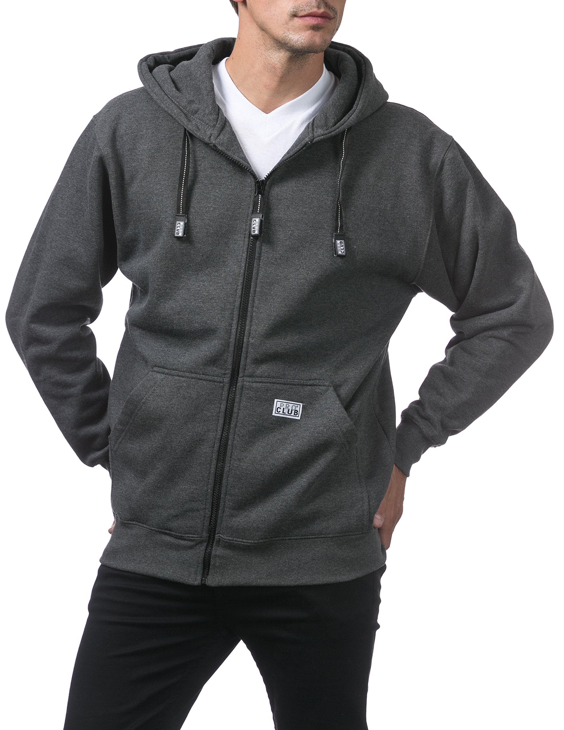 Pro Club Men's Heavyweight Full Zip Fleece Hoodie, Charcoal, Small