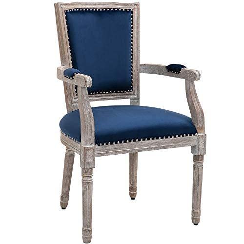 HOMCOM Vintage Dining Chair with High Back, Thick Sponge Padded Seat and Section Armrest with Wood Frame, Blue