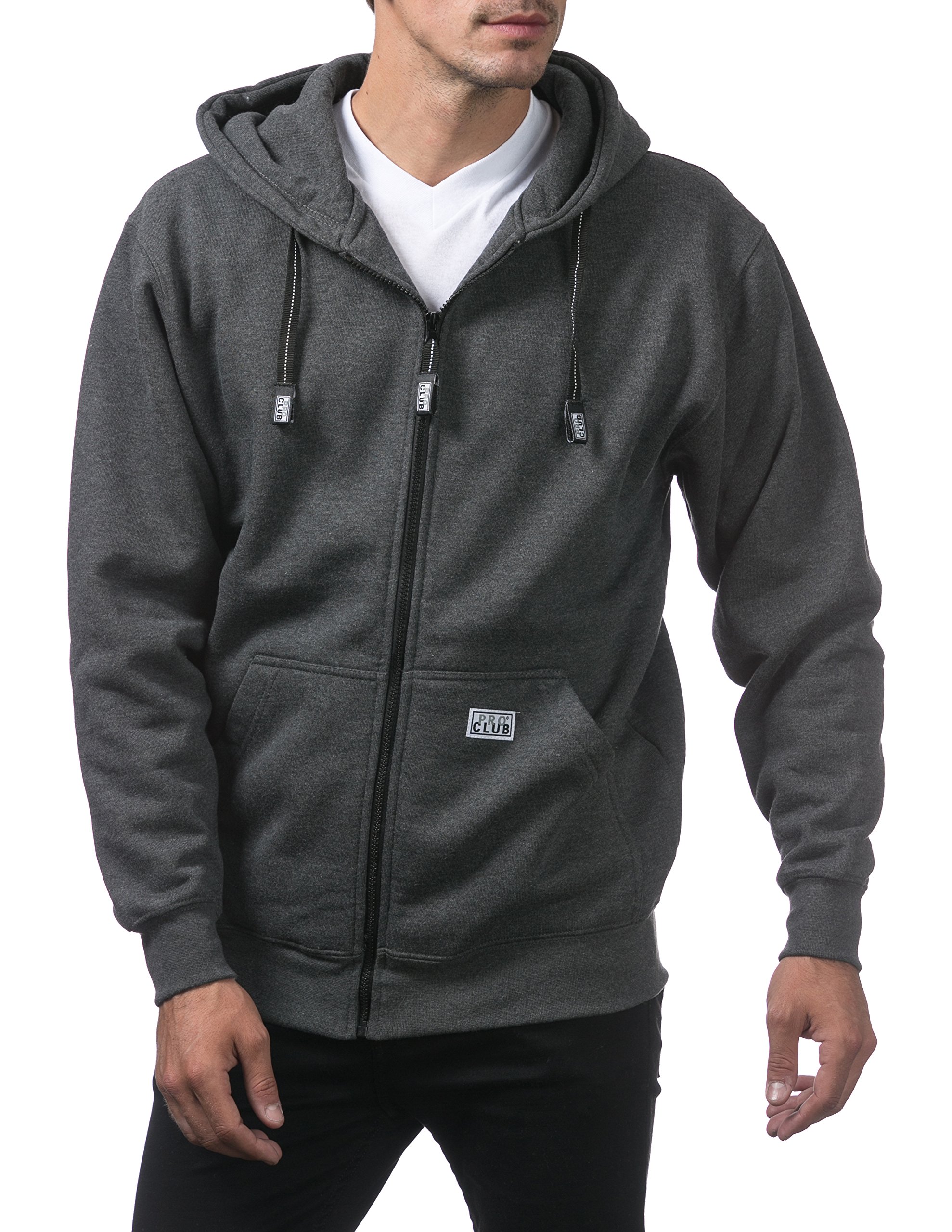 Pro Club Men's Heavyweight Full Zip Fleece Hoodie, Charcoal, Small