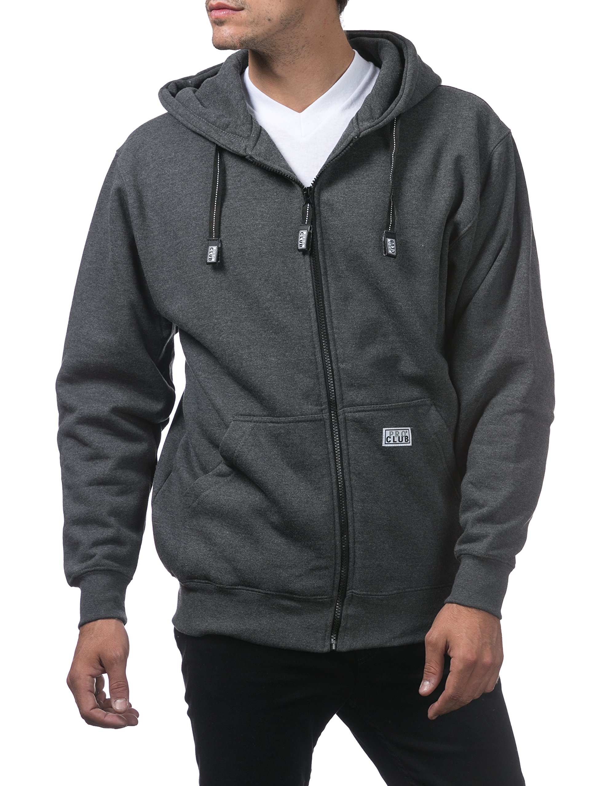 Pro Club Men's Heavyweight Full Zip Fleece Hoodie, Charcoal, Small