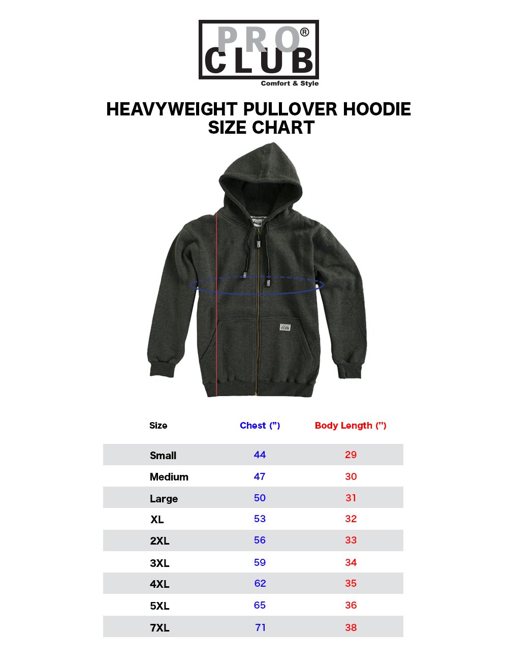 Pro Club Men's Heavyweight Full Zip Fleece Hoodie, Charcoal, Small