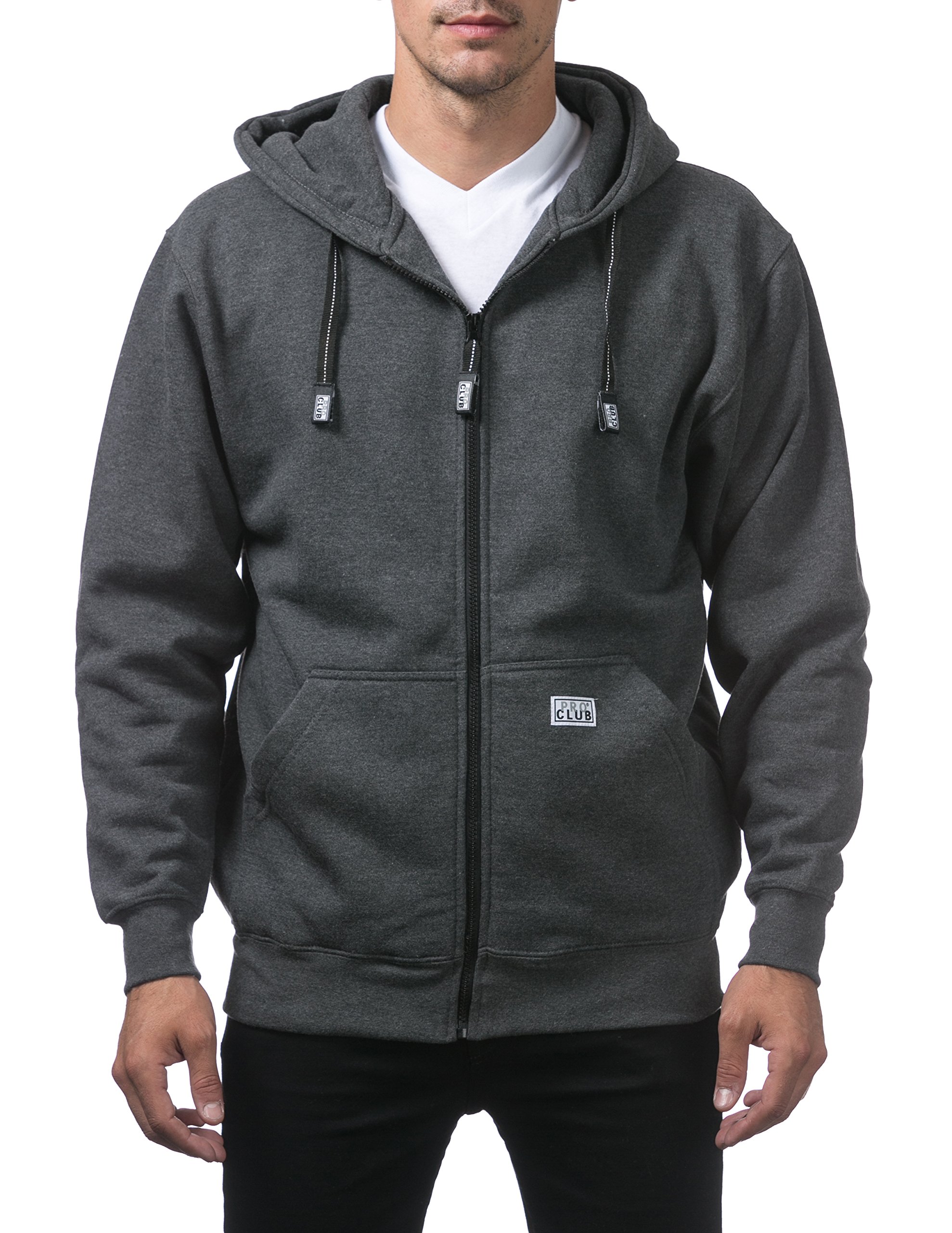 Pro Club Men's Heavyweight Full Zip Fleece Hoodie, Charcoal, Small