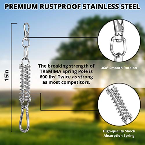 Spring Pole Dog Rope Toys: Dog Rope Pull & Tug of War Toy with a Big Spring Pole Kit & 2 Strong Dog Rope Toys & 16ft Rope - Muscle Builder Interactive Dog Toy for Pitbull Medium to Large Dog