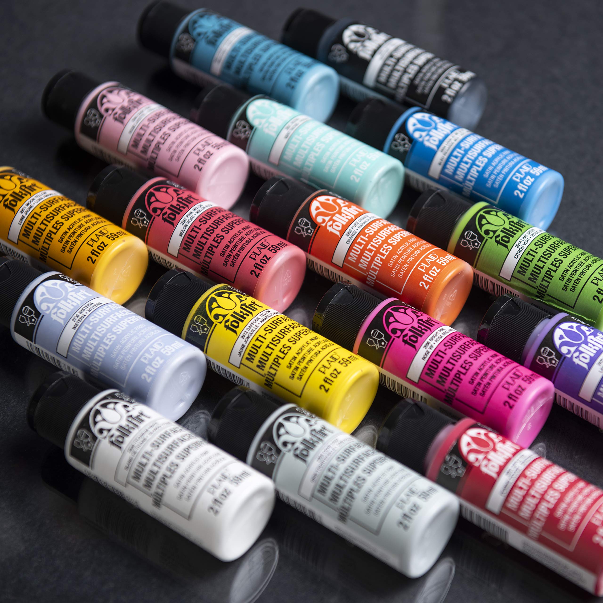FolkArt 16 Piece Multi Surface Acrylic Craft Paint Set Formulated to be Non-Toxic that is Perfect for Beginners and Artists, Bright Colors Count, 2 Fl Oz (Pack of 16)