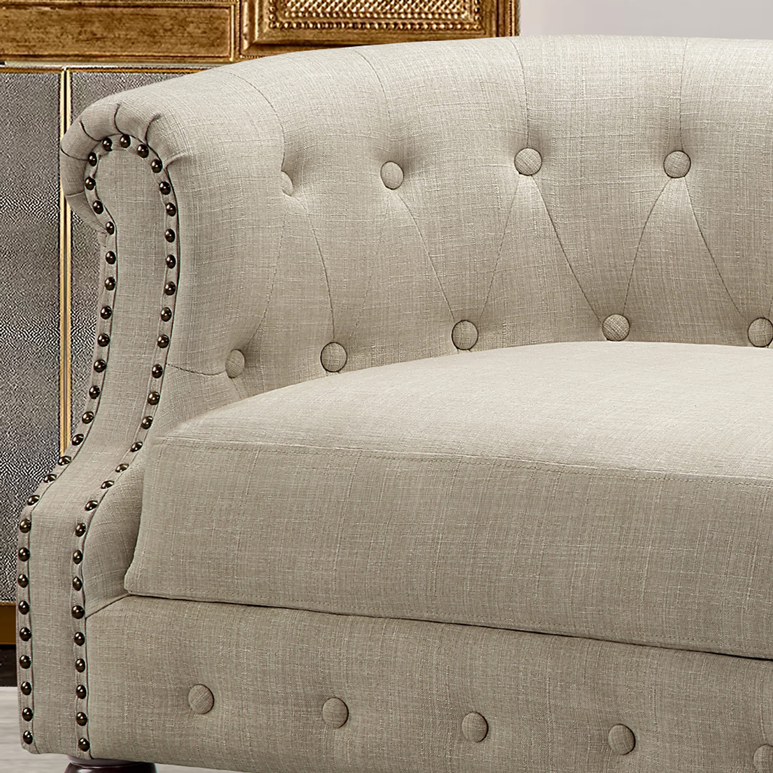 ROSEVERA Garner Chesterfield Settee Loveseat, Brown