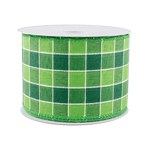 Green Checkered Wired Christmas Ribbon - 2 1/2" x 10 Yards, Wired Ribbon, Emerald Green, Kelly Green & Lime Plaid, Saint Patrick's Day, Easter, Earth Day, Spring, Decoration, Wreath