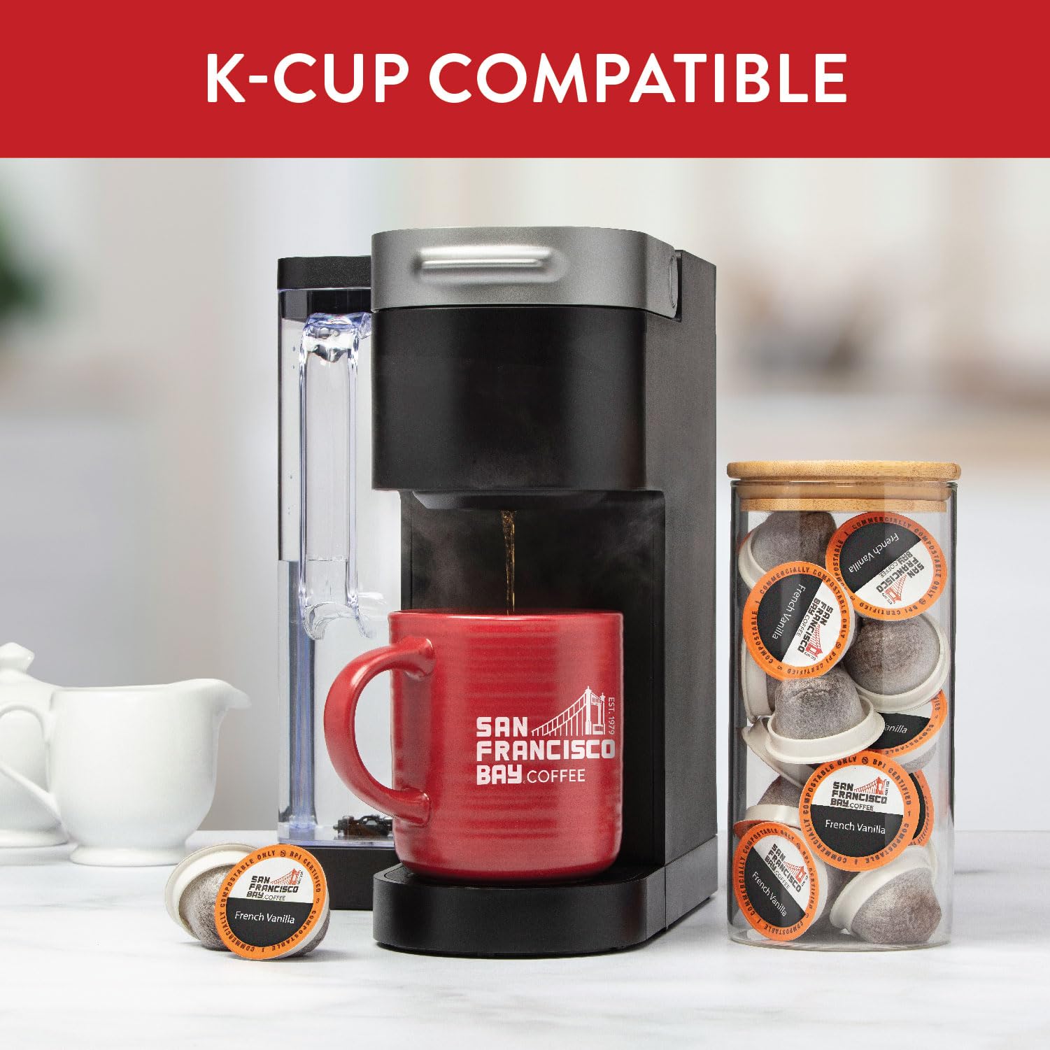San Francisco Bay Compostable Coffee Pods - French Vanilla (80 Ct) K Cup Compatible including Keurig 2.0, Flavored, Medium Roast