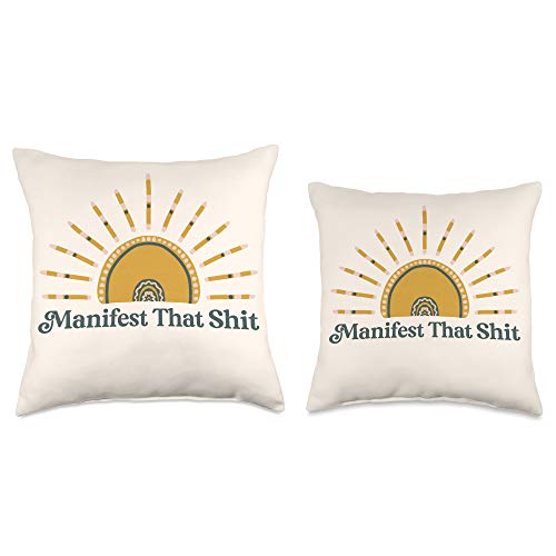 Boho Manifesting Designs Boho Positivity Gift Manifest That Shit Law of Attraction Throw Pillow, 18x18, Multicolor