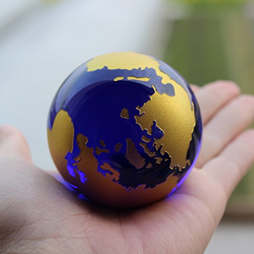 Crystal Glass Marbles Earth Globe World map Quartz Crystals Sphere Terrarium Desk Ornaments Nautical Home Decor (Gold 2.36inch)