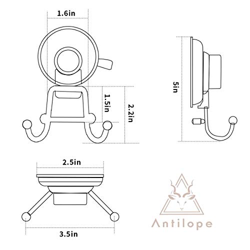 U&A Antilope Suction Cup Hooks for Loofah,Towel,Bath Rode&Coat,Strong Stainless Steel Shower Hanger Removable in Kitchen&Bathroom 1pcs