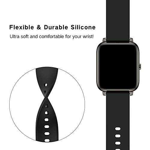 Donerton Smart Watch Bands, Man Adjustable Replacement Bands Silicone Watch Straps, Soft Silicone Hole Wristband Flexible Soft Strap Wristband Accessory P22 Smart Watch, 20mm, Black
