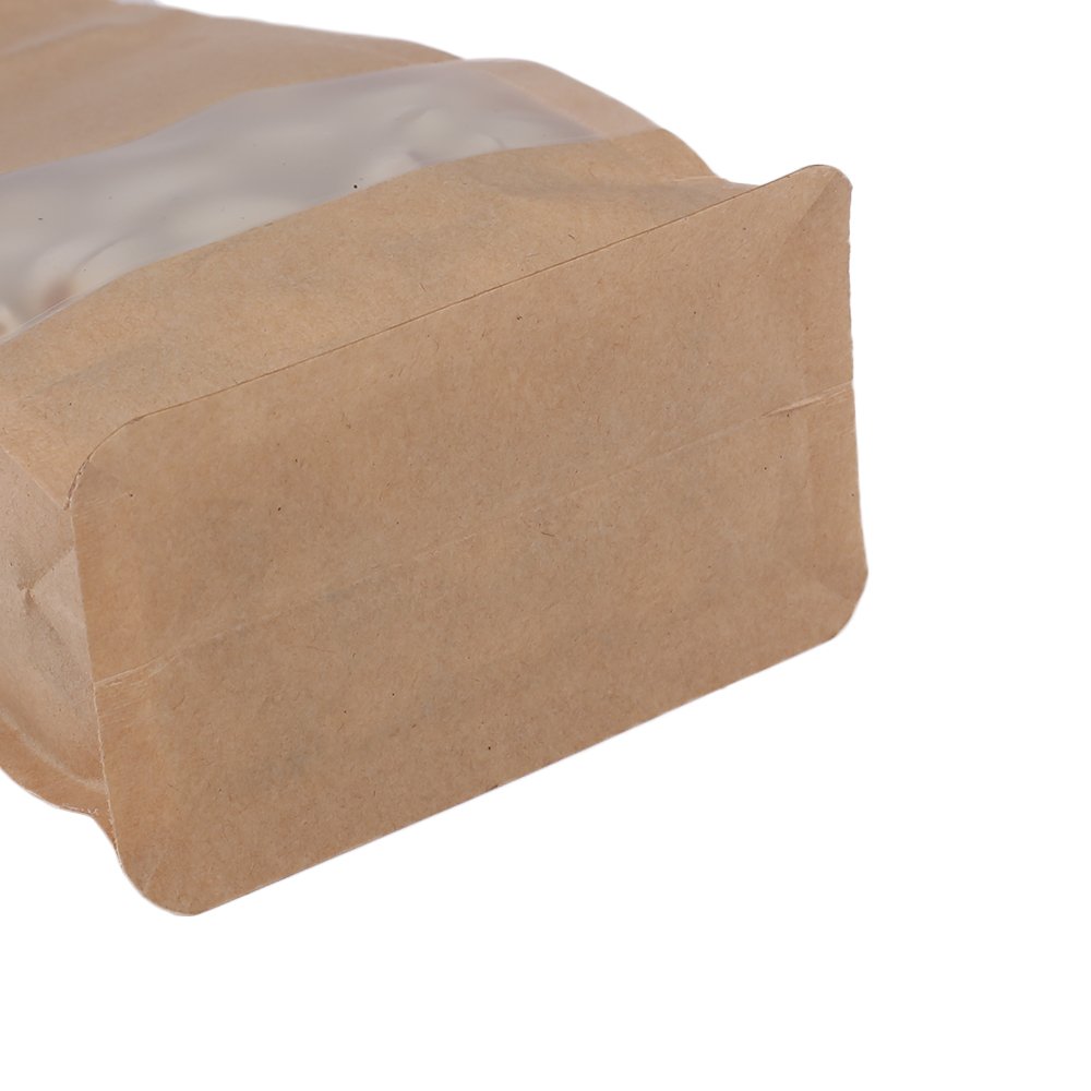100PCS Brown Kraft Stand-Up Side Gusset Zip Top Lock Bags w/Window 14x24+6cm (5.5x9.4+2.3")