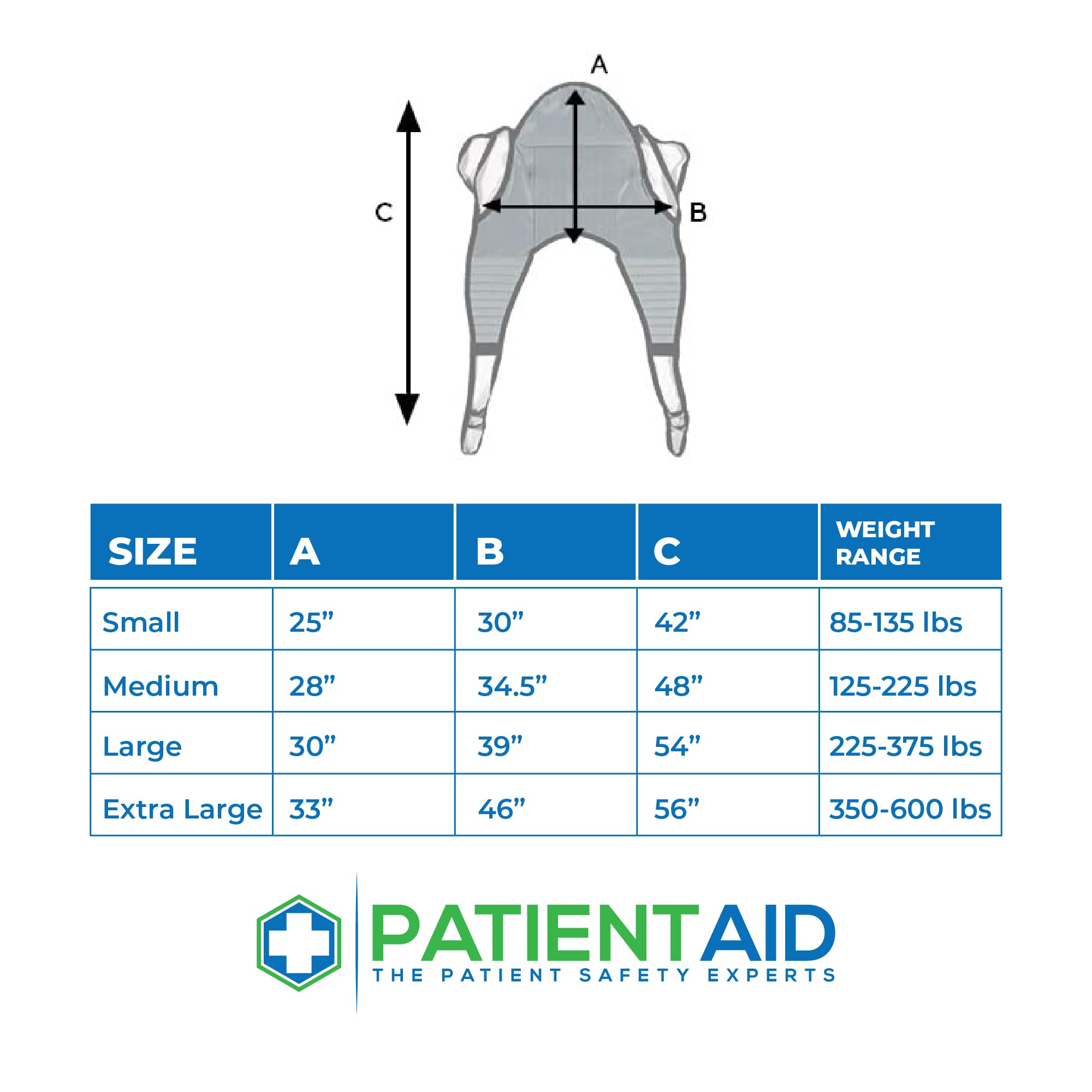 Patient Aid Padded U-Sling with Head Support - Soft Polyester Fabric - Comfy and Safe Lifting for the Elderly, Bariatric, and Non-Weight-Bearing - Medium, 225lb. Maximum Carrying Capacity