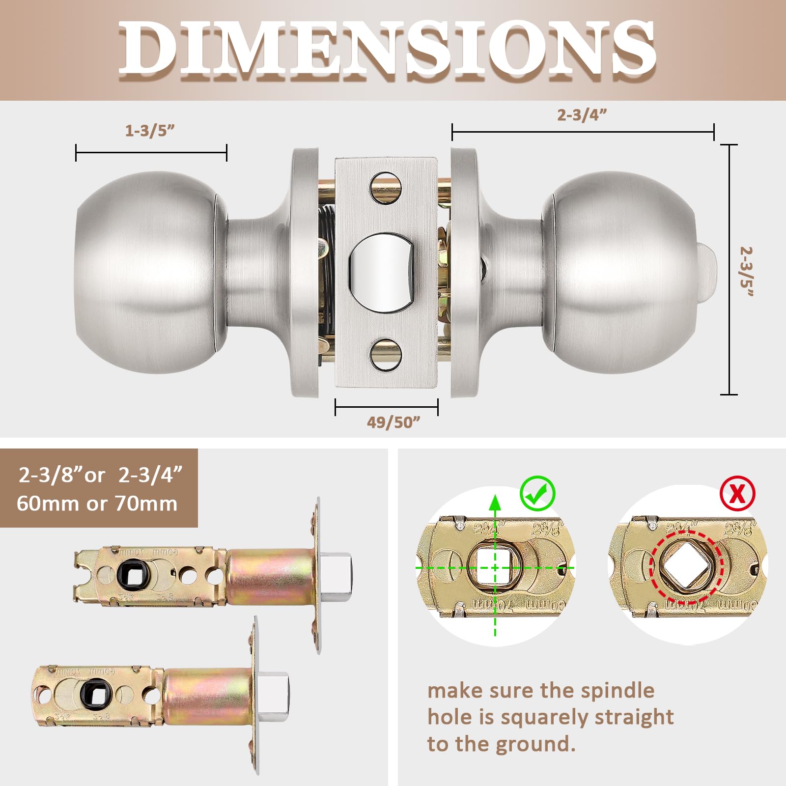 Probrico 10 Pack Bed/Bath Room Round Door Knob,Privacy Function for Bathroom/Bedroom,Interior Door Knobs with Lock Satin Nickel Finish, Keyless(Thumb Turn Lock on The Inside) Door Handles Locks