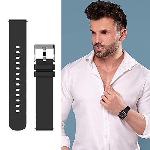 Donerton Smart Watch Bands, Man Adjustable Replacement Bands Silicone Watch Straps, Soft Silicone Hole Wristband Flexible Soft Strap Wristband Accessory P22 Smart Watch, 20mm, Black