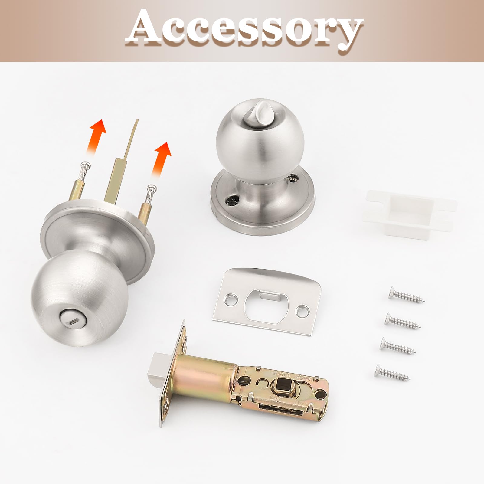 Probrico 10 Pack Bed/Bath Room Round Door Knob,Privacy Function for Bathroom/Bedroom,Interior Door Knobs with Lock Satin Nickel Finish, Keyless(Thumb Turn Lock on The Inside) Door Handles Locks