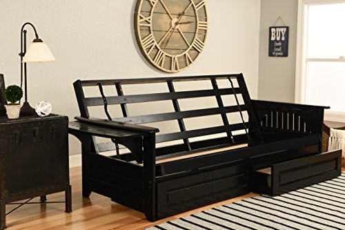 Kodiak Furniture Phoenix Full Size Futon In Black Finish With Storage Drawers, Suede Gray