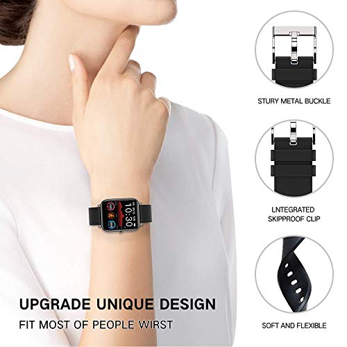 Donerton Smart Watch Bands, Man Adjustable Replacement Bands Silicone Watch Straps, Soft Silicone Hole Wristband Flexible Soft Strap Wristband Accessory P22 Smart Watch, 20mm, Black