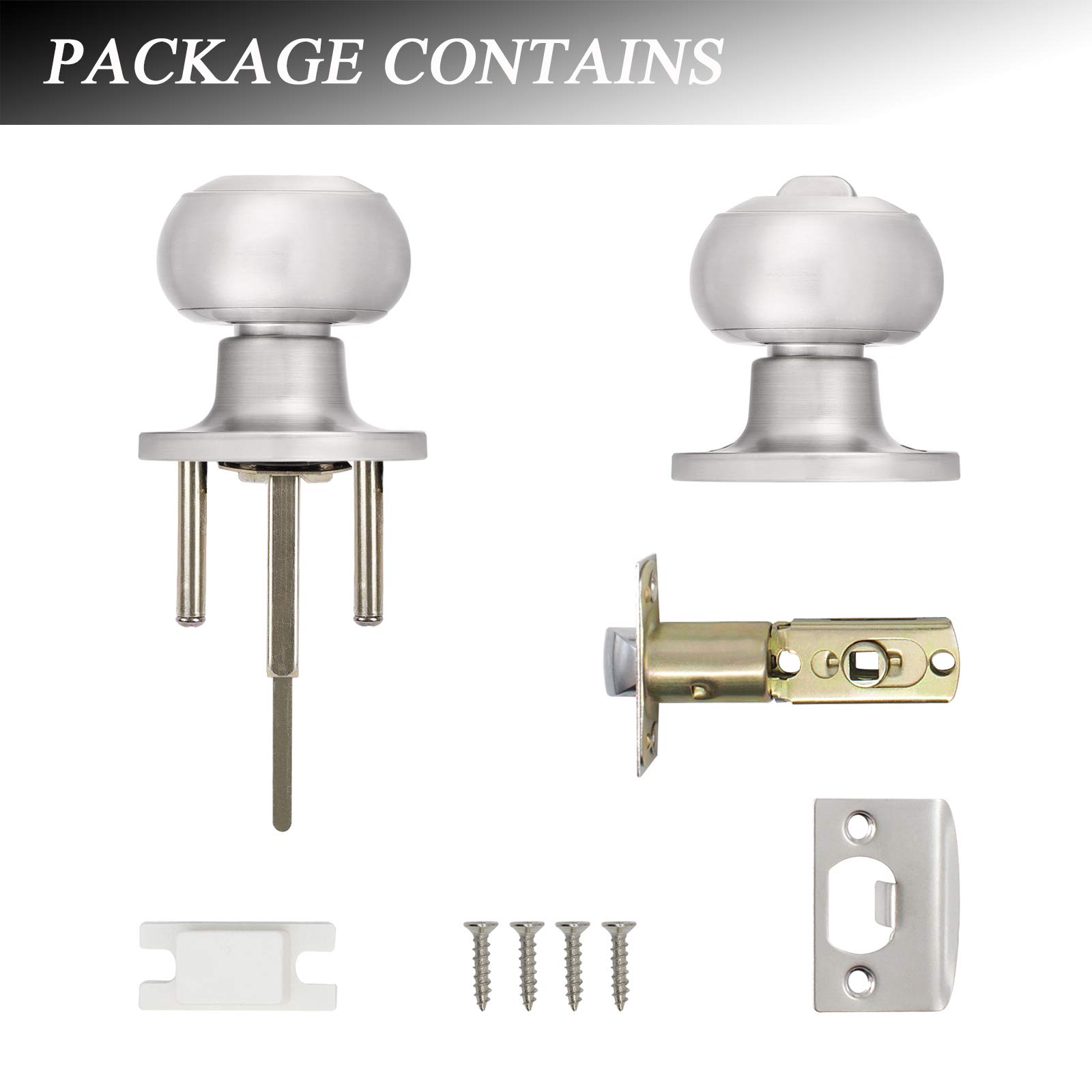 Probrico 10 Pack Bed/Bath Room Round Door Knob,Privacy Function for Bathroom/Bedroom,Interior Door Knobs with Lock Satin Nickel Finish, Keyless(Thumb Turn Lock on The Inside) Door Handles Locks