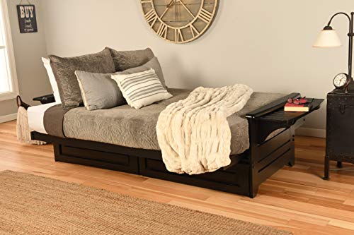 Kodiak Furniture Phoenix Full Size Futon In Black Finish With Storage Drawers, Suede Gray