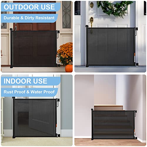 Retractable Baby Gate, PRObebi Retractable Dog Gate for Babies and Pets 34" Tall Extends to 72" Wide, Retractable Mesh Gate for Doorways, Stairs, Hallways, Indoor/Outdoor (Black)