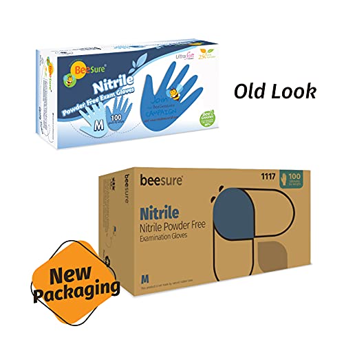 BeeSure BE1115 Nitrile Powder Free Exam Gloves, XSmall (Pack of 100)
