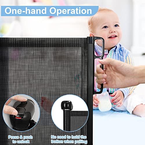 Retractable Baby Gate, PRObebi Retractable Dog Gate for Babies and Pets 34" Tall Extends to 72" Wide, Retractable Mesh Gate for Doorways, Stairs, Hallways, Indoor/Outdoor (Black)