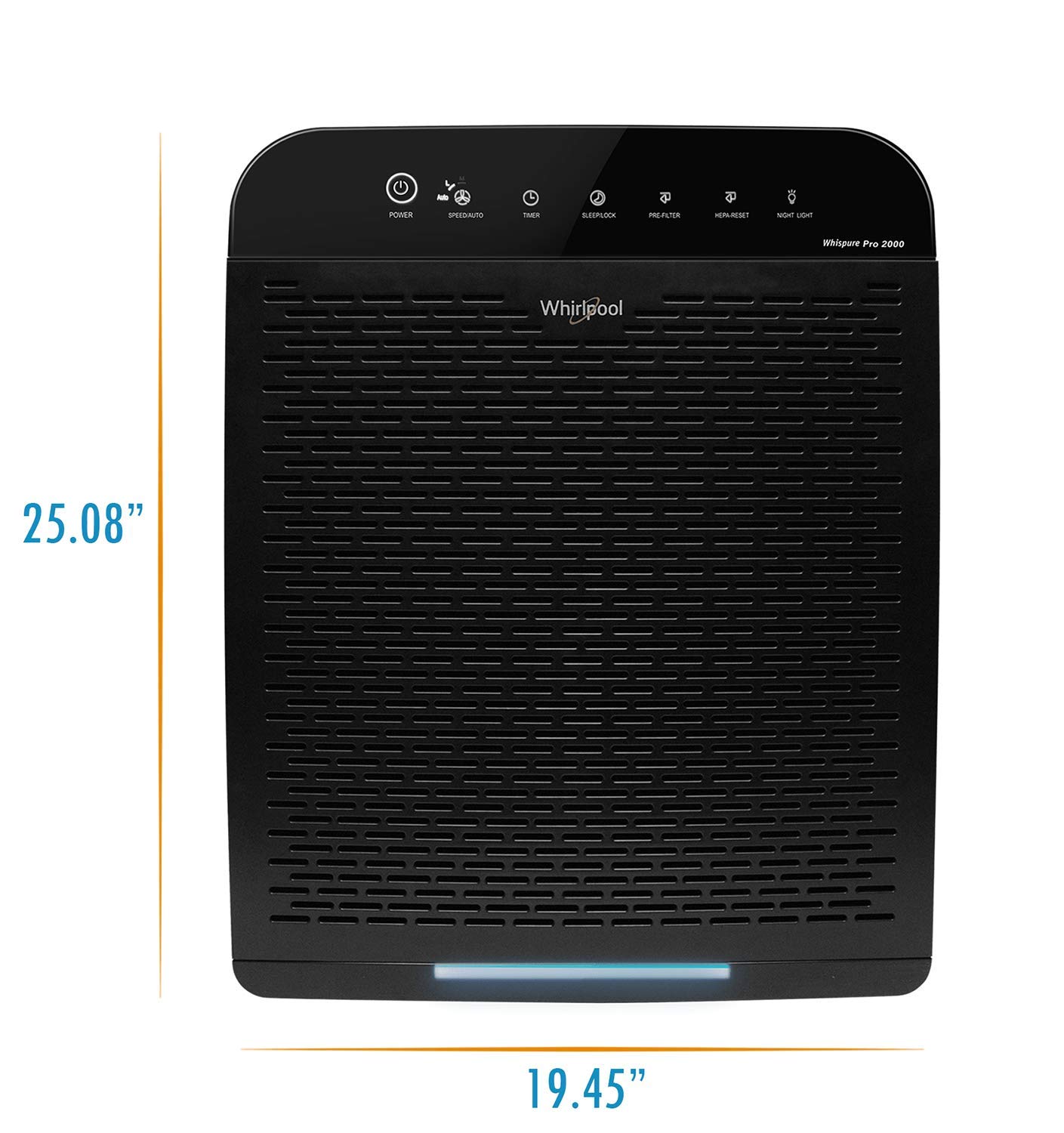 Whirlpool WPPRO2000B Whispure True Hepa Air Purifier, Activated Carbon, 508 Sq ft, Smart Auto Mode, Ideal For Allergies, Odors, Pet Dander, Mold, Smoke, Wildfire & Germs - Slate Black