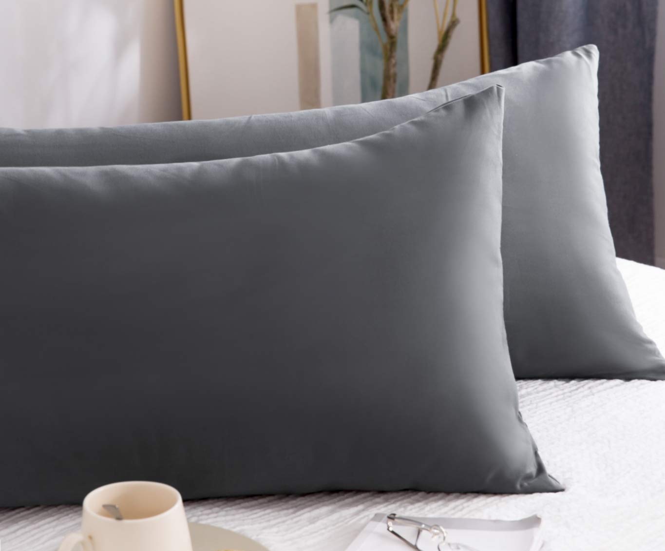 Mohap Zipper Pillowcase 2 Pieces Brushed Microfiber 1800 Hotel Quality Super Soft Pillow Cover No Shrinkage No Fade Pillow Protectors - Gray, Queen