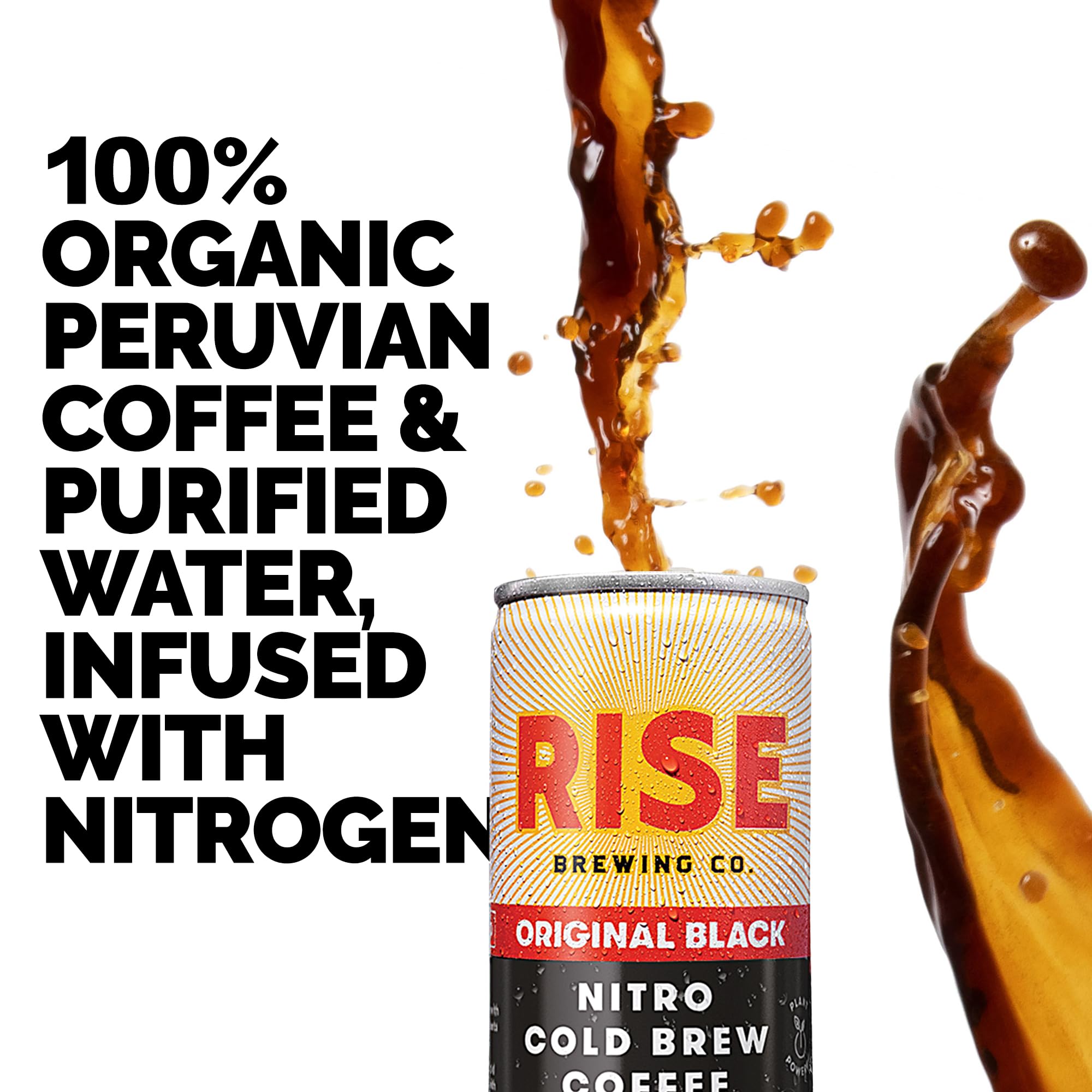 RISE Brewing Co. Original Black Nitro Cold Brew Coffee, No Sugar, Vegan, Organic & Non-GMO, Low Acidity, 7 Fl. oz. Cans (12 Pack)