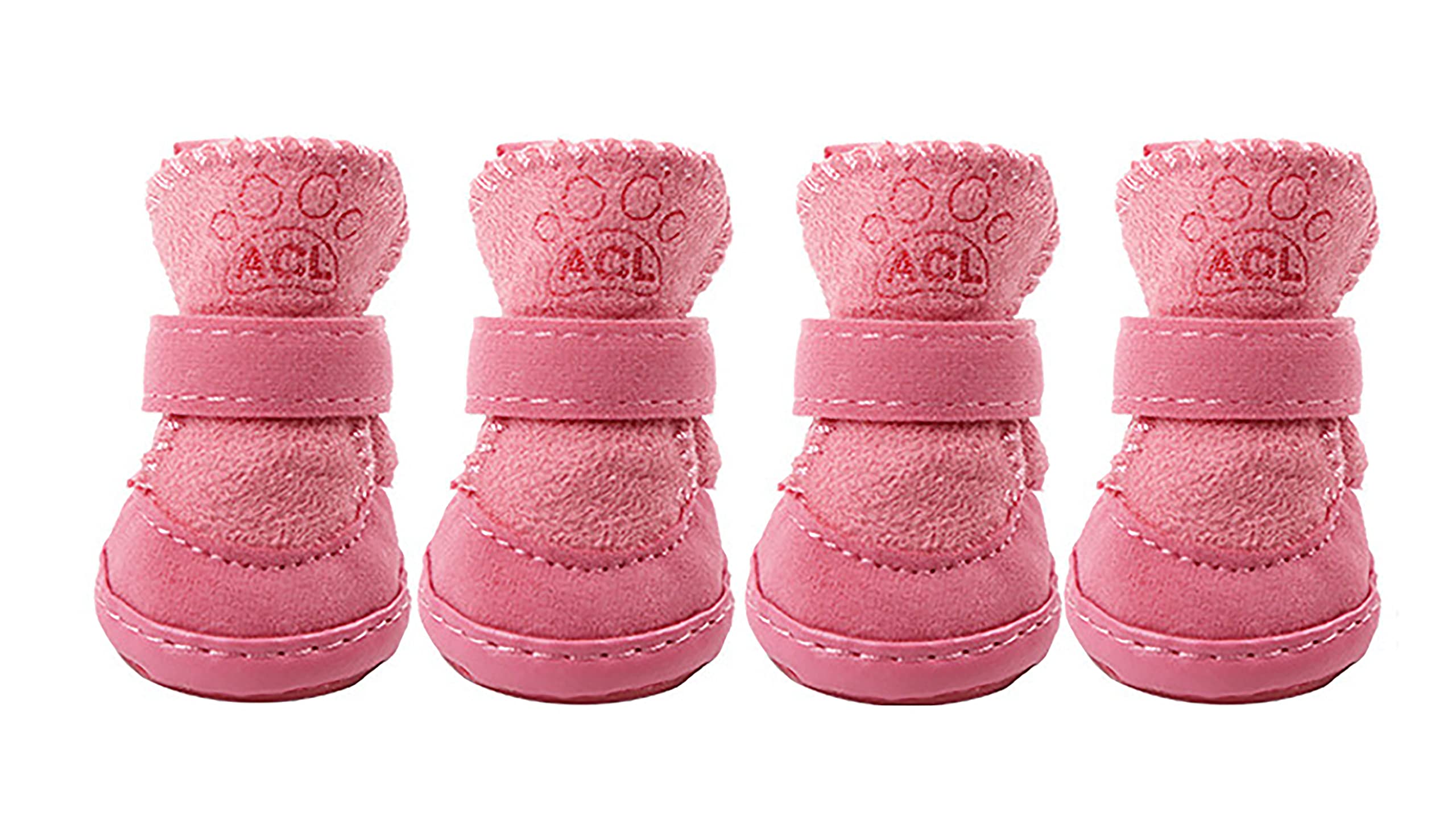 GabeFish Puppy Cute Cozy Warm Anti Slip Winter Boots for Small Medium Dogs Pets Cats Thicken Fleece Snow Shoes Pink Medium