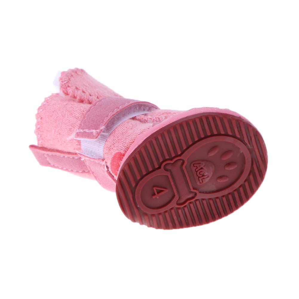 GabeFish Puppy Cute Cozy Warm Anti Slip Winter Boots for Small Medium Dogs Pets Cats Thicken Fleece Snow Shoes Pink Medium