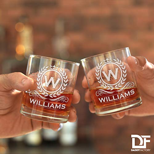 Personalized Whiskey Glass, Engraved Monogram Rocks Cocktail Glass, 10.25 oz Custom Bourbon Gift For Men