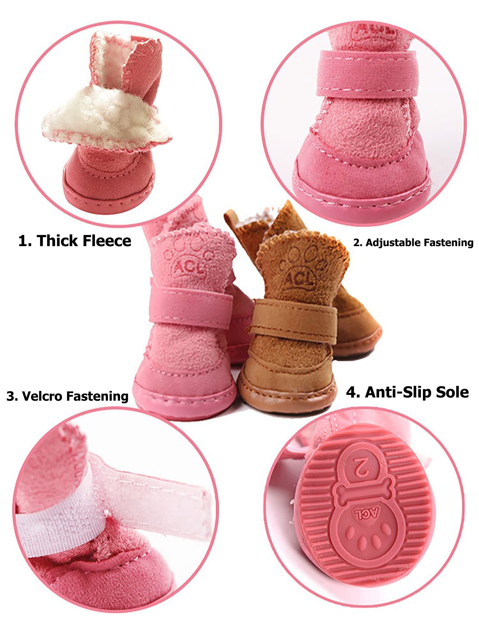 GabeFish Puppy Cute Cozy Warm Anti Slip Winter Boots for Small Medium Dogs Pets Cats Thicken Fleece Snow Shoes Pink Medium
