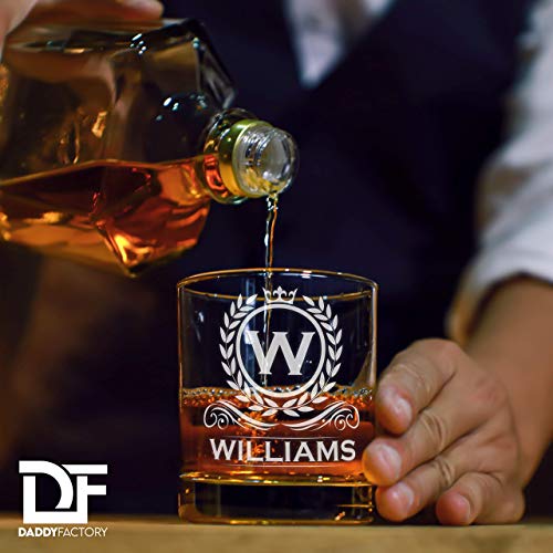 Personalized Whiskey Glass, Engraved Monogram Rocks Cocktail Glass, 10.25 oz Custom Bourbon Gift For Men