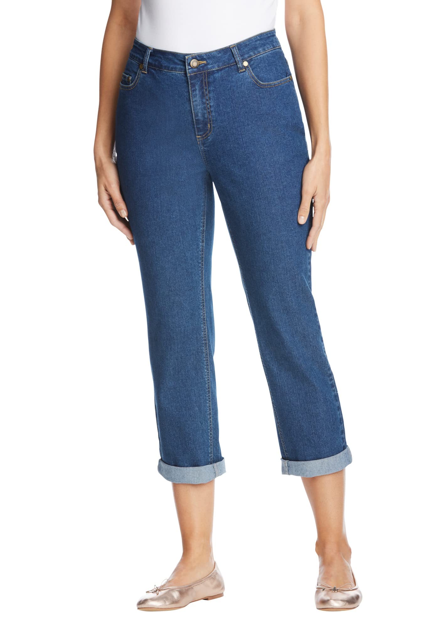 Woman Within Women's Plus Size Girlfriend Stretch Denim Jean - 14 W, Distressed