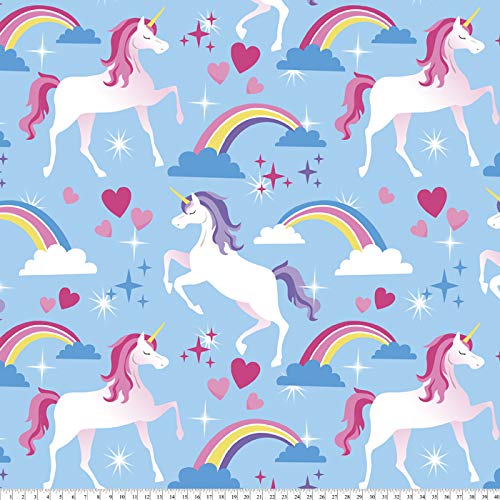 Unicorn Hearts & Rainbows Anti-Pill Premium No-Sew Throw Fleece Fabric Kit (72x60)